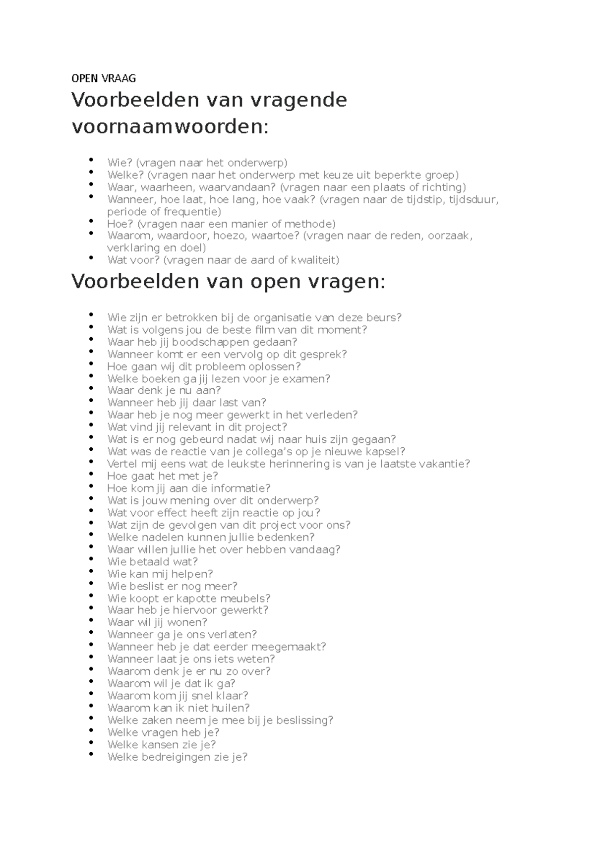 OPEN Vragen Voorbeelden en Toepassingen in de Communicatie - Studeersnel