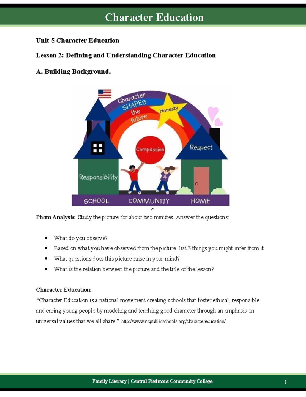 Character Education Unit 5: Lesson 2 - Understanding Character Values ...