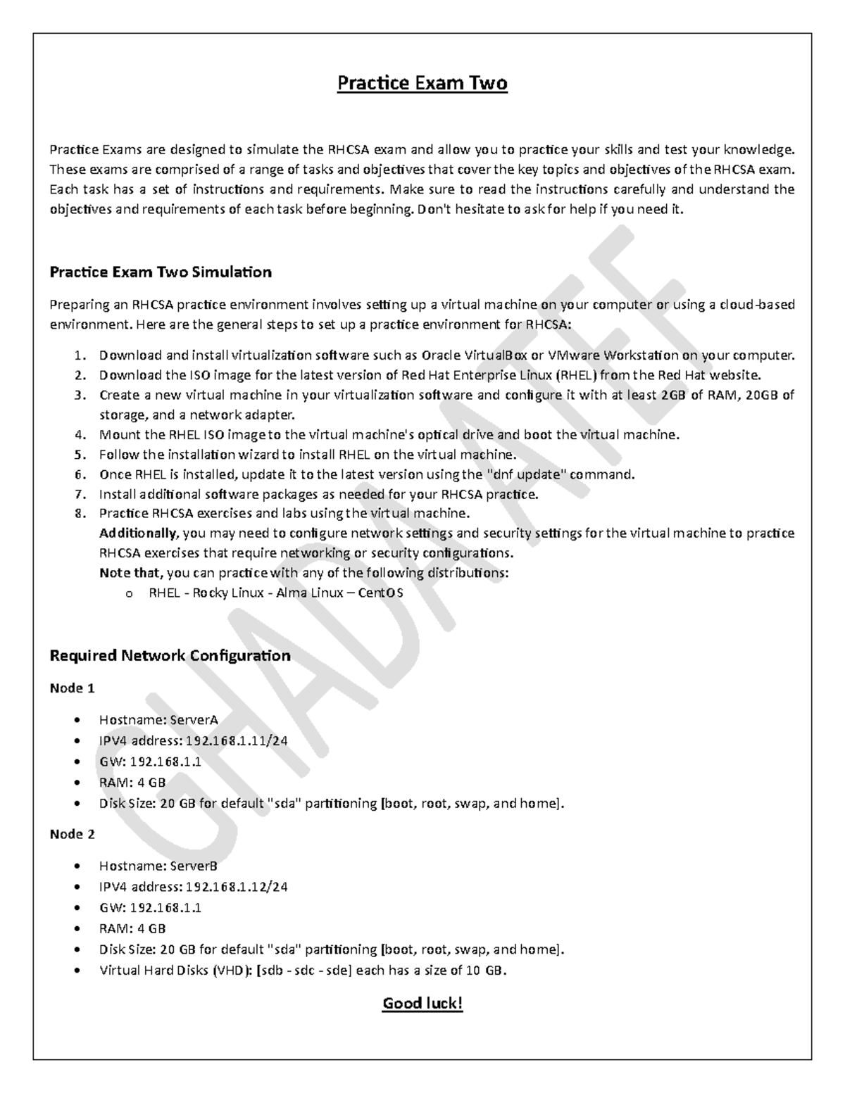 RHCSA 2 Practice Exam: Networking & Security Setup Guide - Studocu