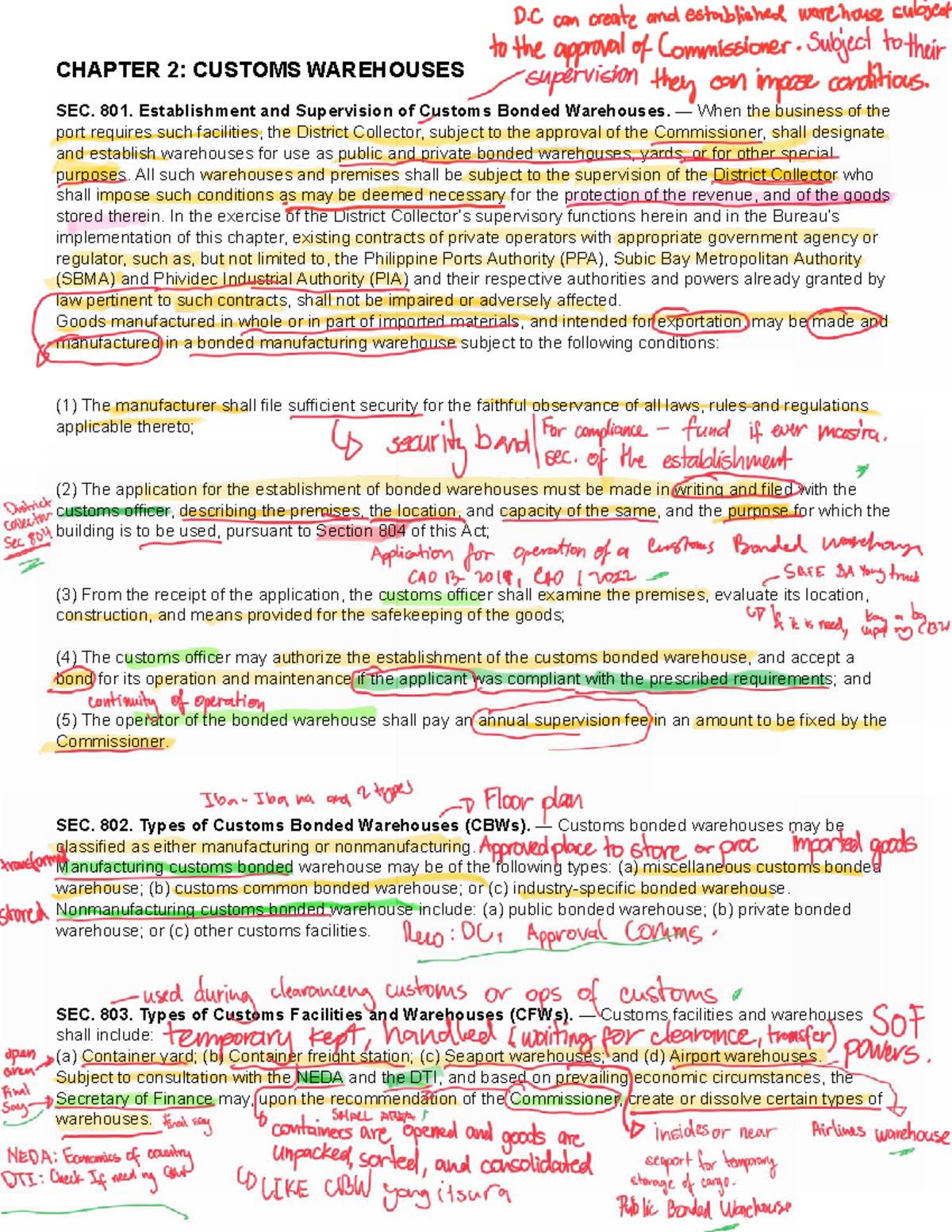 CHAPTER 2: Customs Warehouses - Establishment & Supervision - Studocu