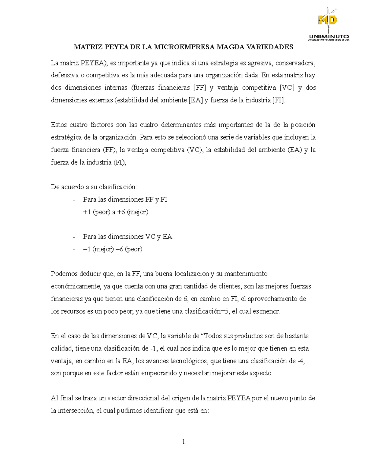 Analice de la PEYA - Analisis de la PEYA - MATRIZ PEYEA DE LA ...