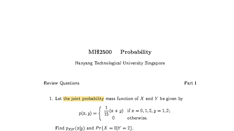MH2500 Probability Review Questions Part I - NTU Singapore - Studocu