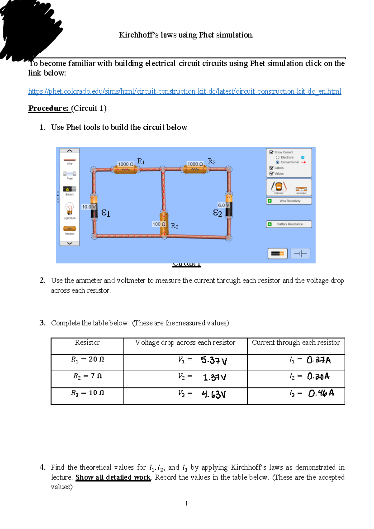 Kirchhoff's Laws Simulation Analysis - PHYS 101 Final Copy - Studocu