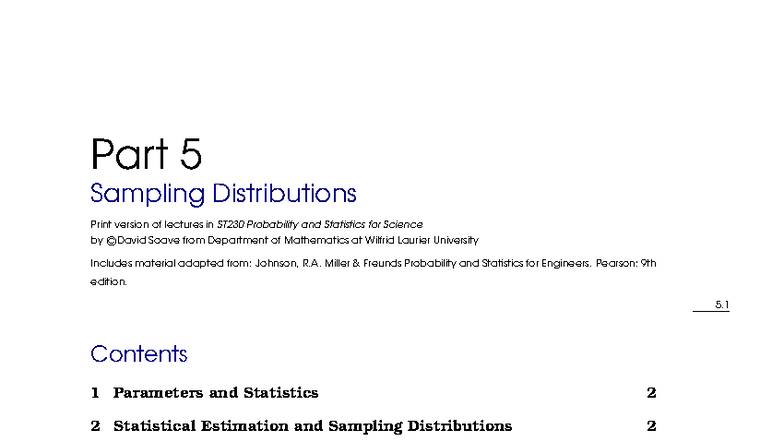 ST230 Lecture Notes: Sampling Distributions & Central Limit Theorem ...