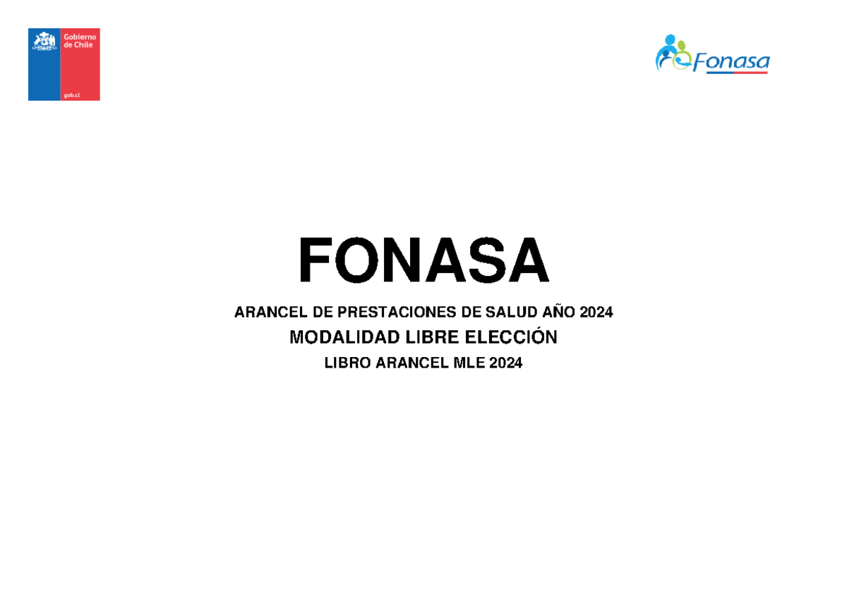 1 Libro Arancel MLE 2024 - FONASA ARANCEL DE PRESTACIONES DE SALUD AÑO ...