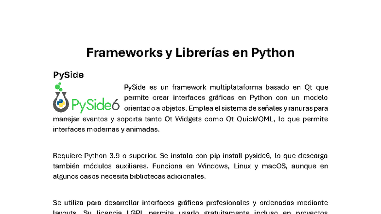Frameworks y Librerías en Python: PySide y PySimpleGUI - Studocu