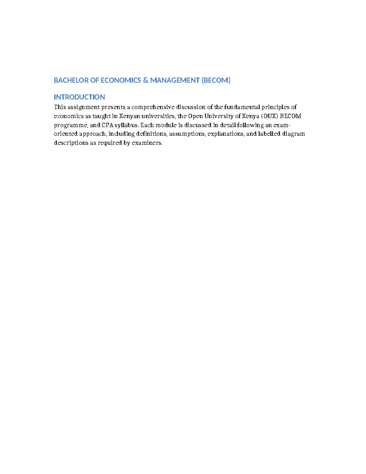 BECOM 101: Principles of Economics Overview and Key Concepts - Studocu