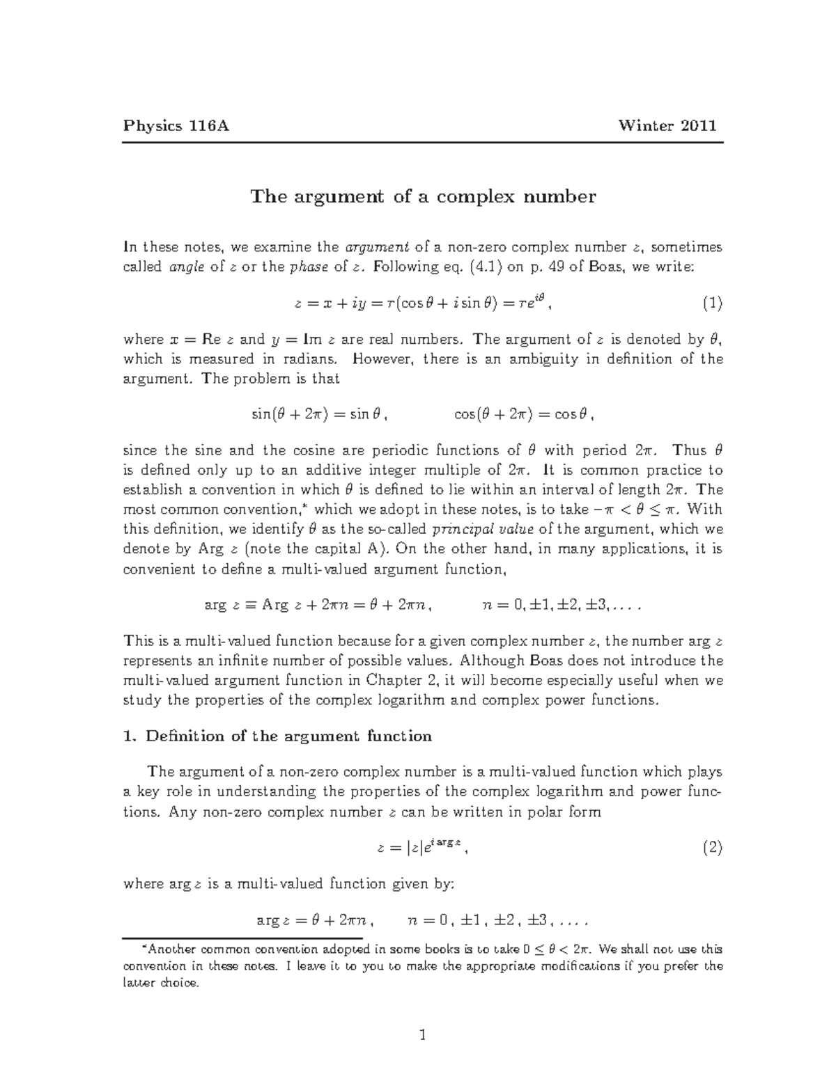Arg 11 - Complex numbers - Physics 116A Winter 2011 The argument of a ...