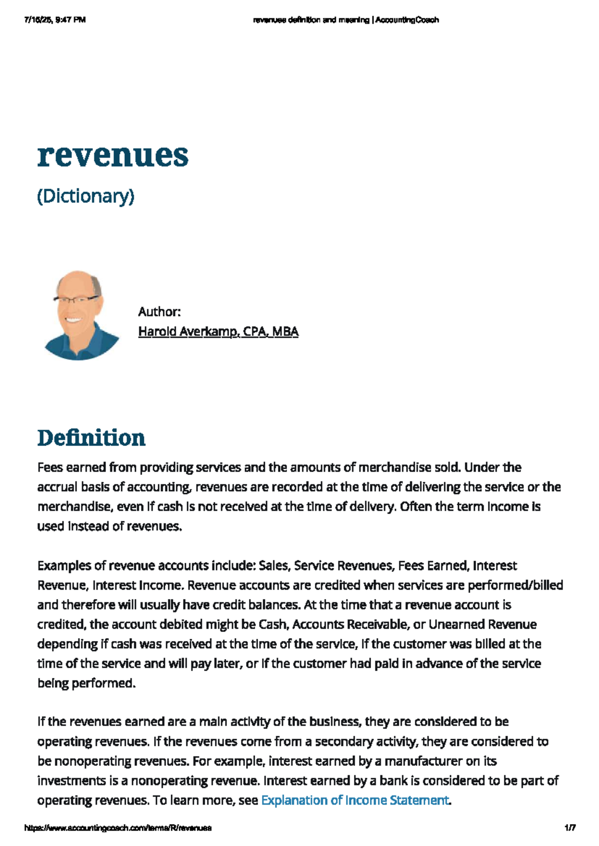 Revenues Definition and Meaning - AccountingCoach Study Material - Studocu