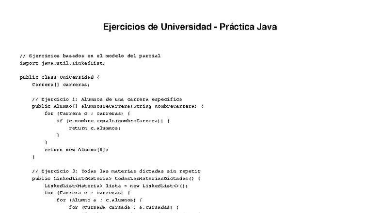 Ejercicios Prácticos de Java - Universidad - Ejercicios Parcial - Studocu
