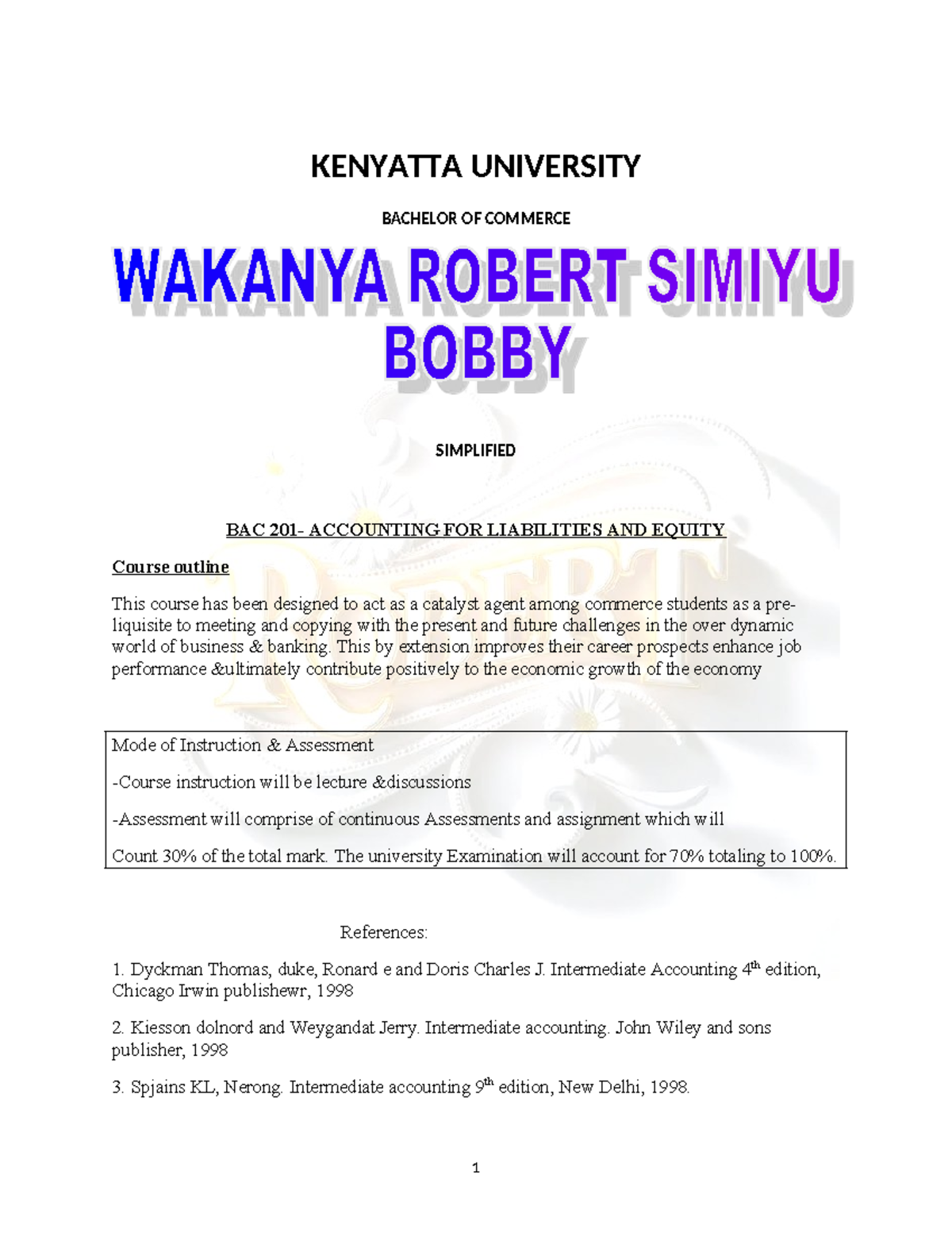 Accounting for Liabilities and Equity: BAC 201 Course Outline - Studocu