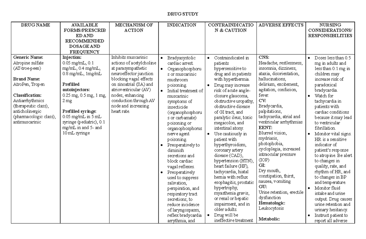 Atropine Sulfate (Antiarrhythmic) - Comprehensive Drug Study Guide ...