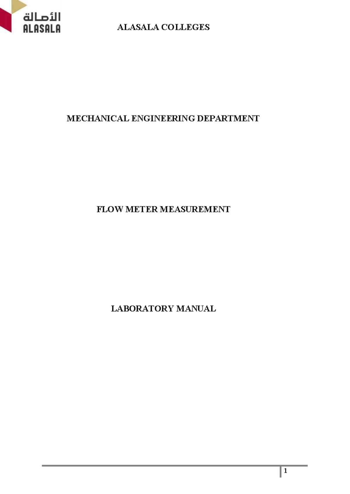 Flow Meter Measurement Laboratory Manual - ALASALA COLLEGES MECHANICAL ...