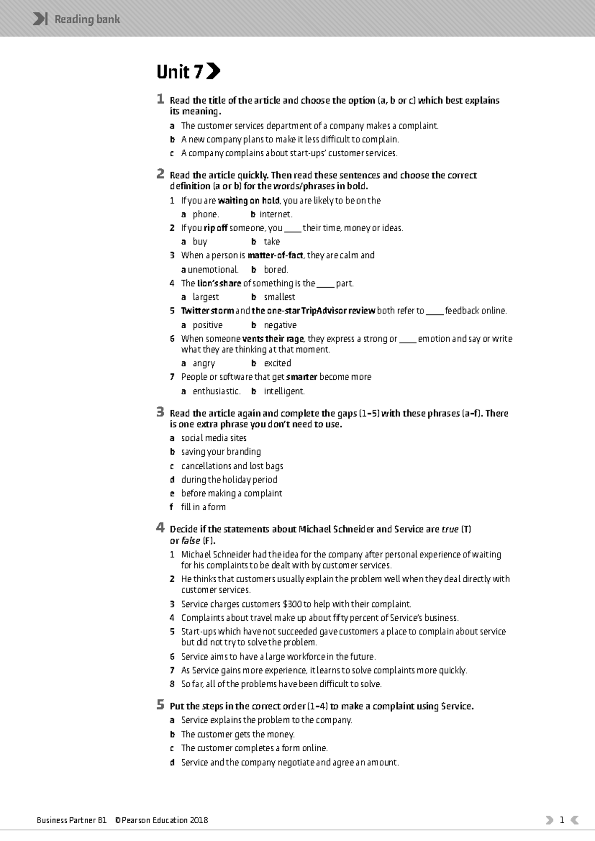 Bus Part B1 Reading Bank U7 - Reading bank Unit 7 1 Read the title of ...