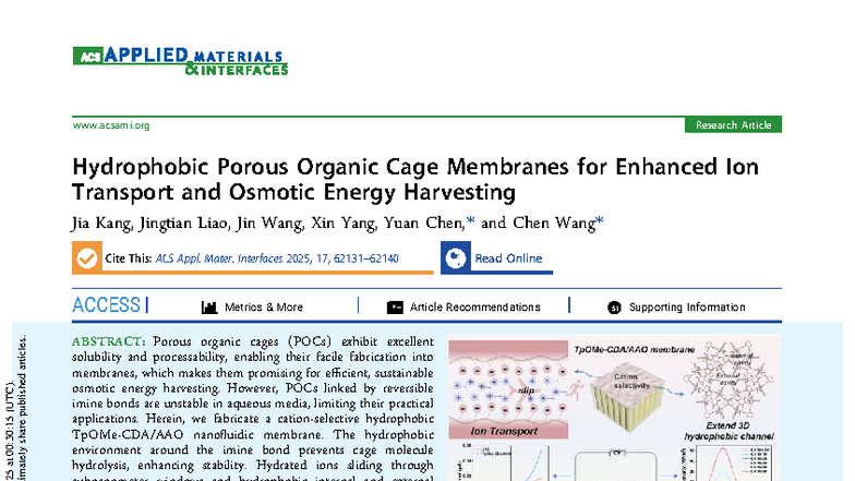 J 289 - reading materials - Hydrophobic Porous Organic Cage Membranes ...