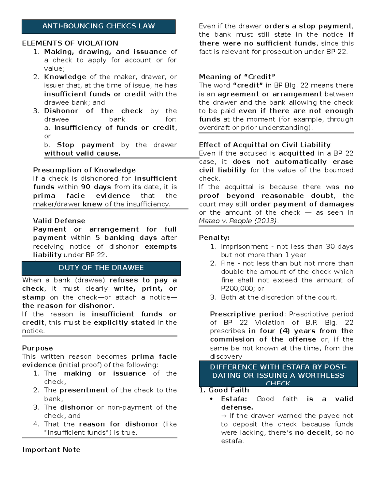 Bouncing Check Violations and Legal Implications (BP 22) - Studocu