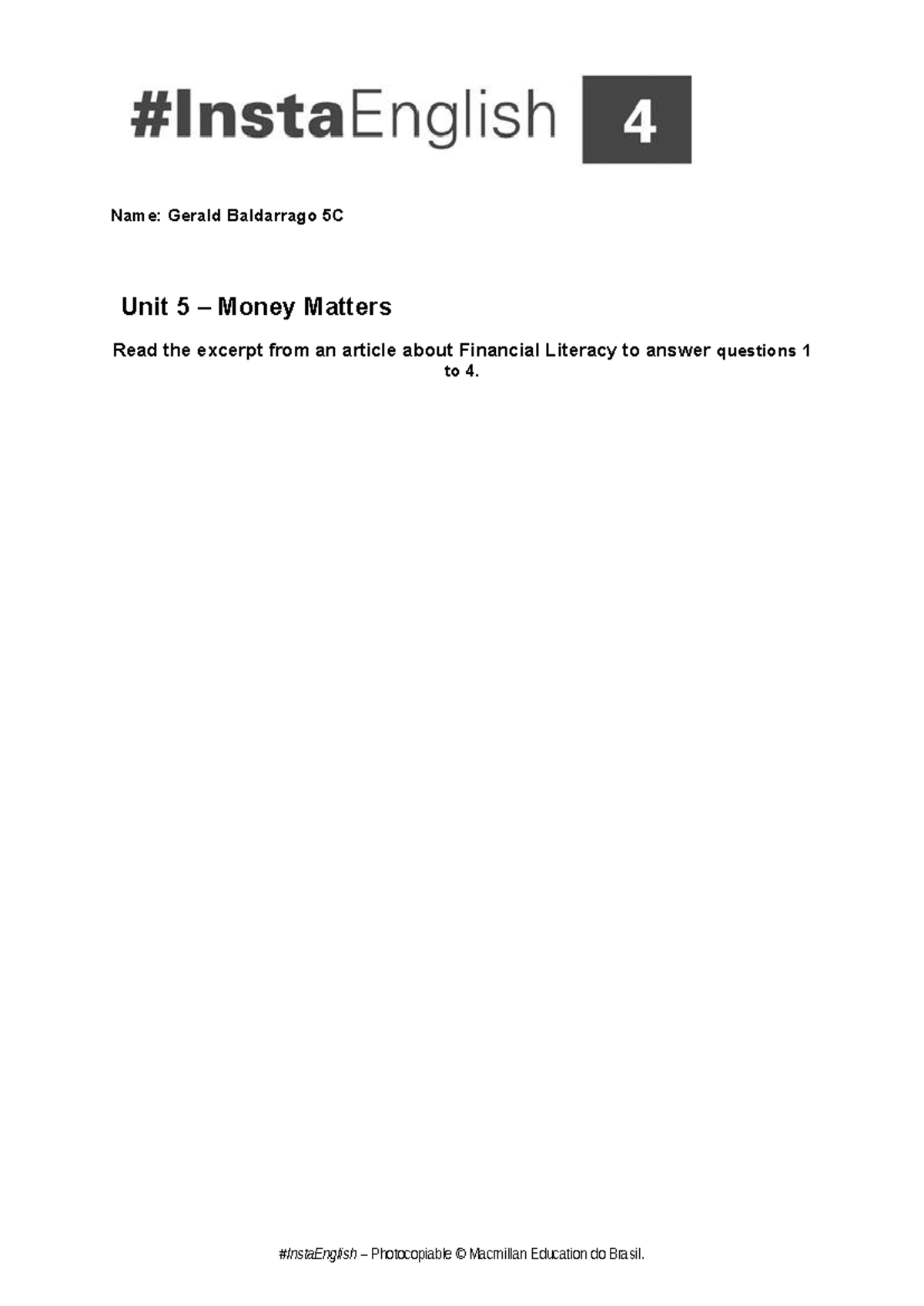 Unit 5 - Money Matters: Understanding Financial Literacy and Skills ...