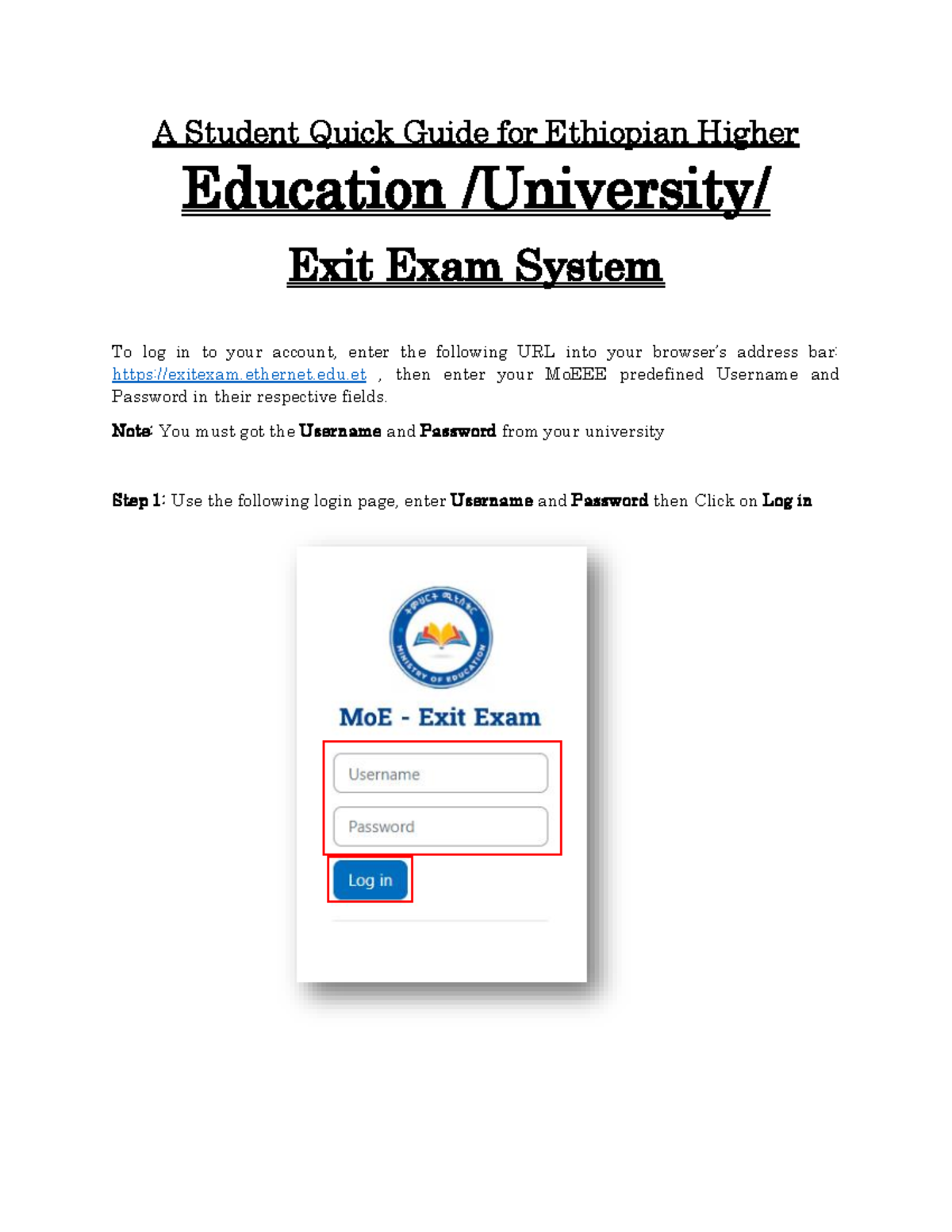 Exit Exam Guide for Ethiopian Higher Education Students - Studocu