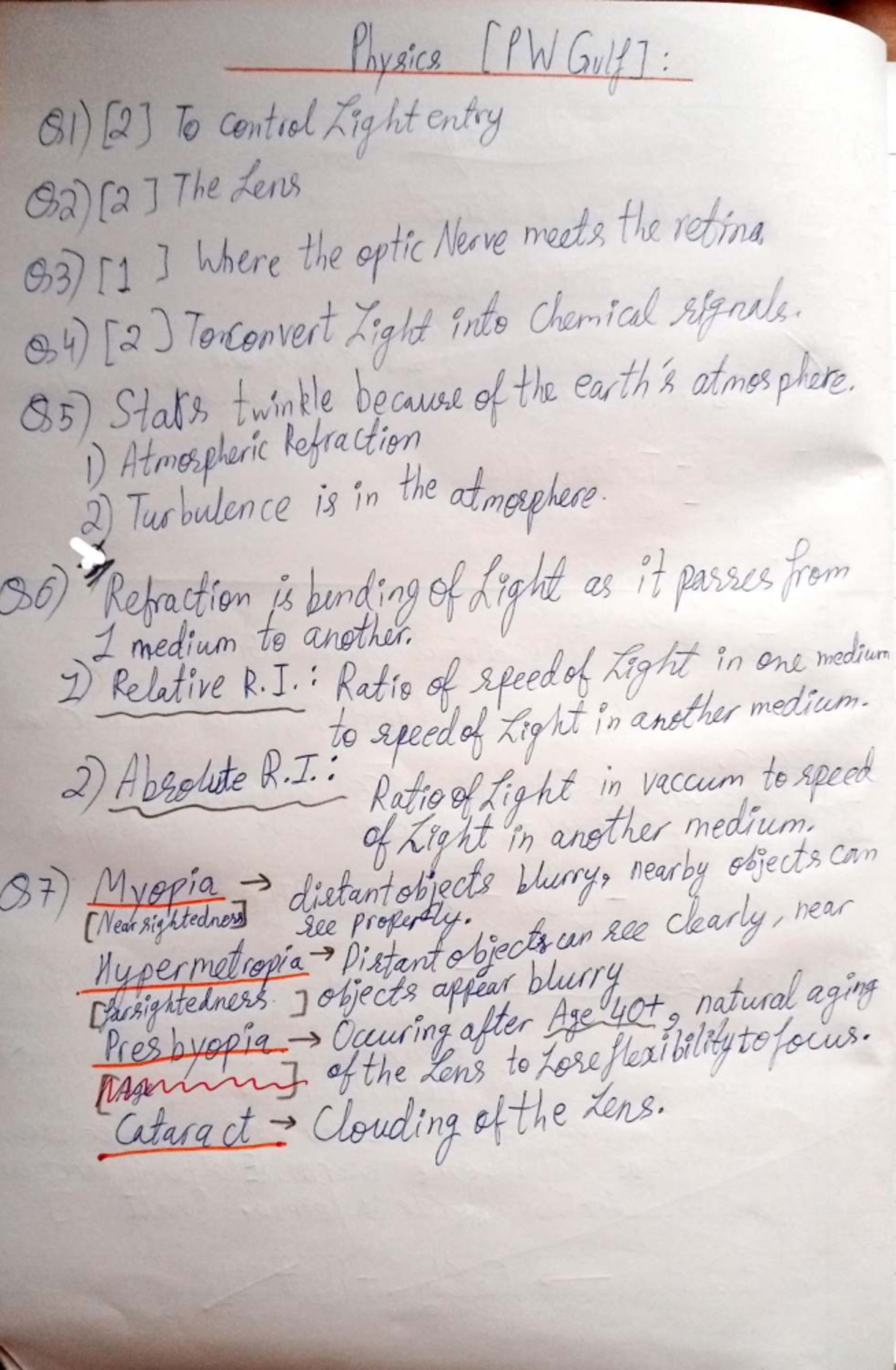 Physics Lecture Notes: Light, Optics, and Vision Concepts - Studocu