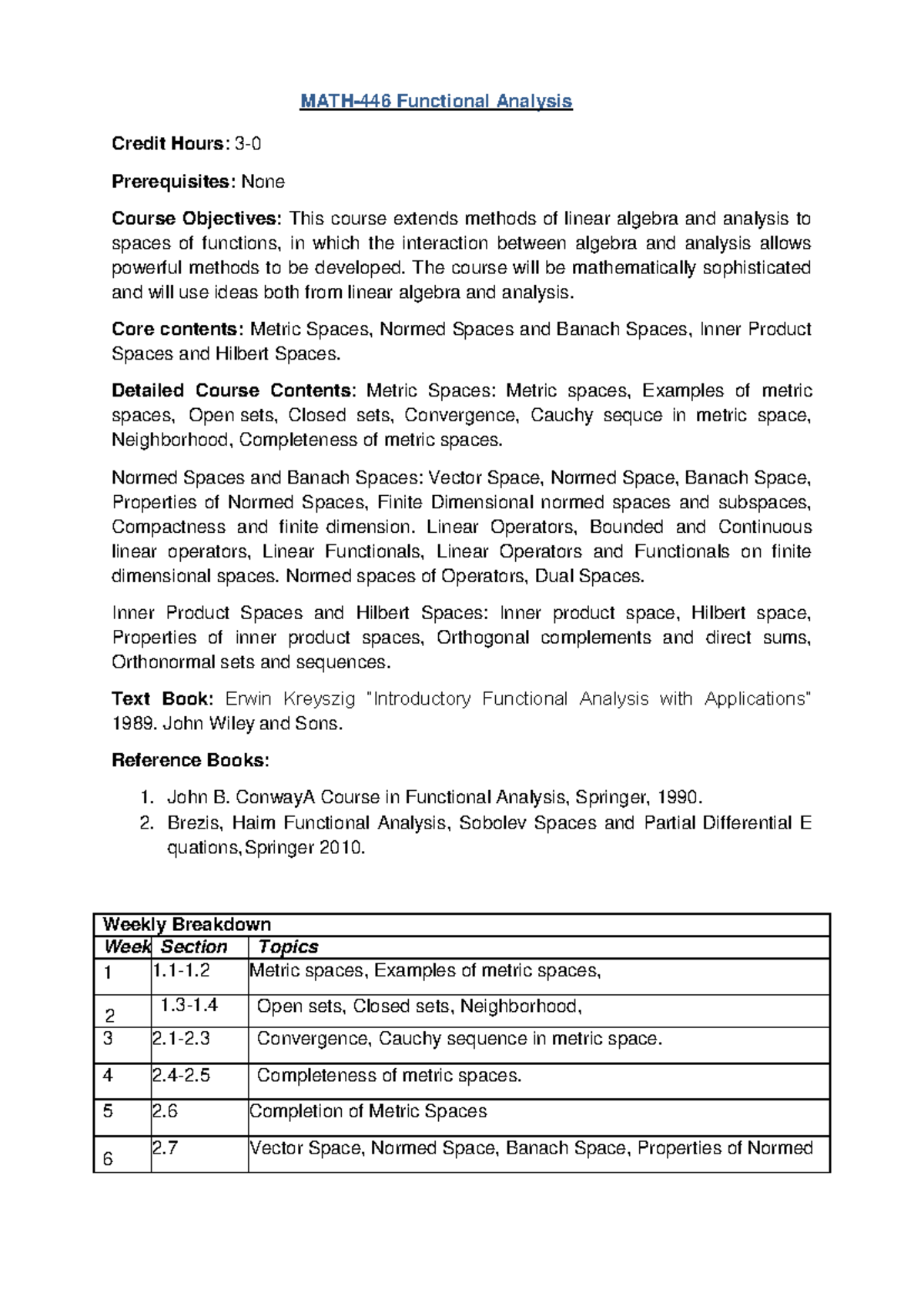 MATH-446 Functional Analysis Course Overview and Core Topics - Studocu
