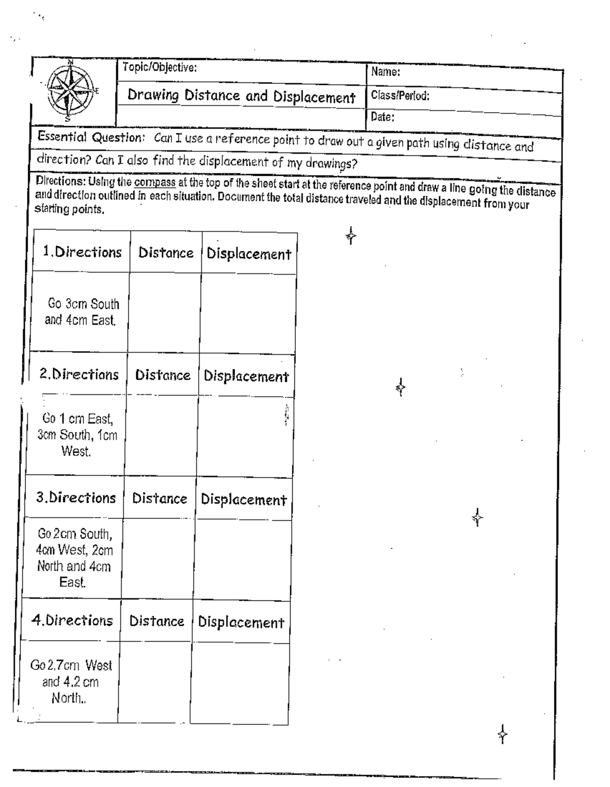 Drawing Distance and Displacement Activities for Reference Points - Studocu