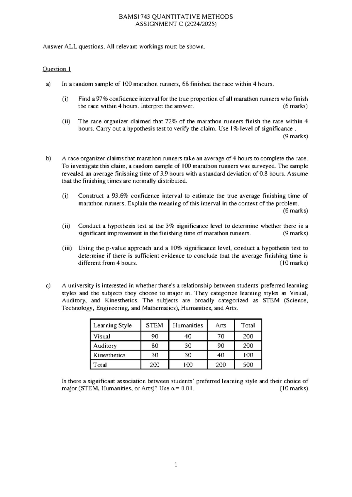 BAMS1743 Quantitative Methods Assignment C: Confidence Intervals ...