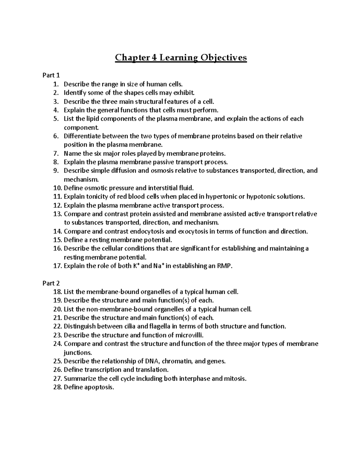 Chapter 4: Cellular Structure and Functions - Learning Objectives - Chapter 4 Learning ...