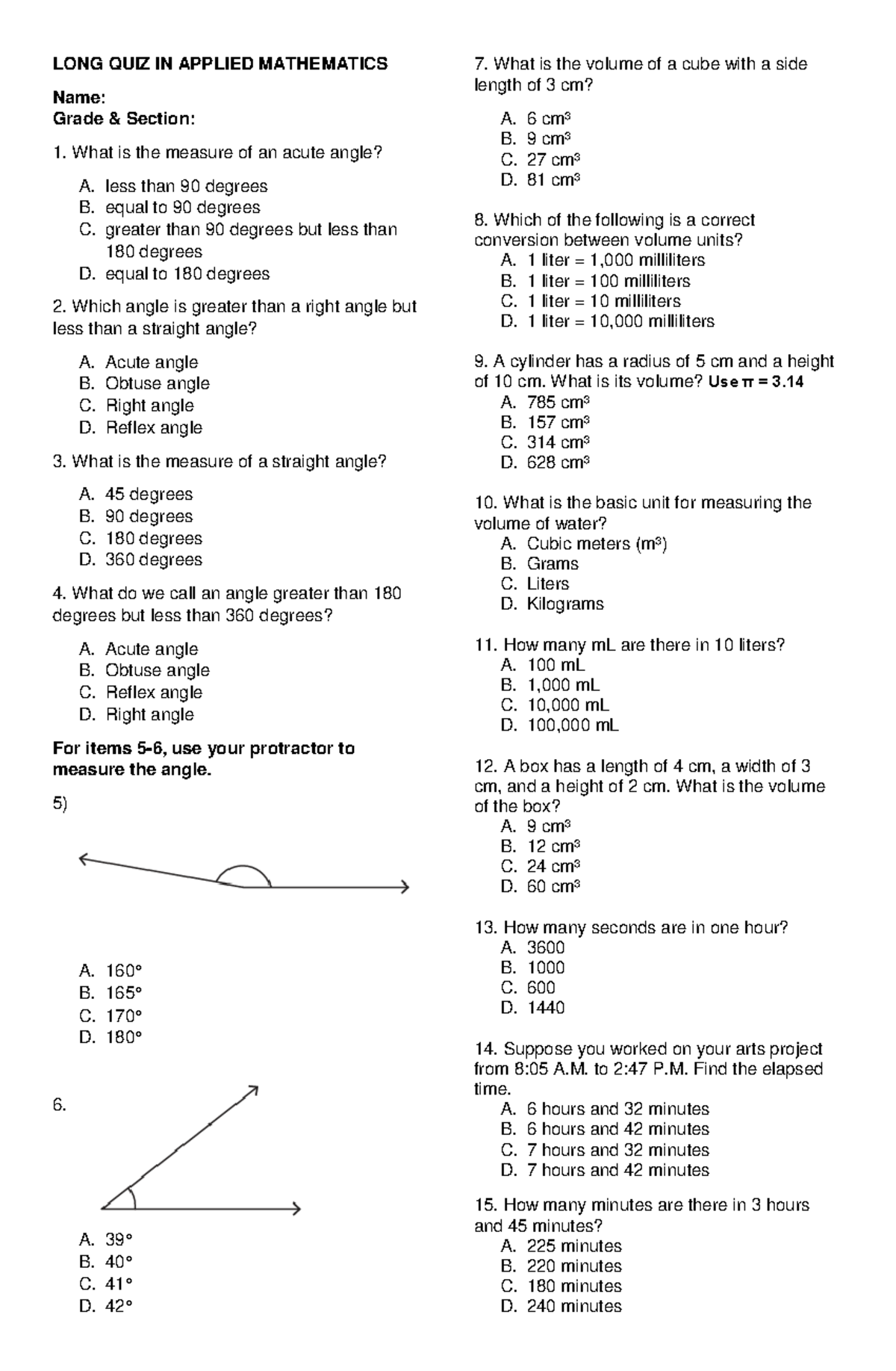 LONG QUIZ IN APPLIED MATHEMATICS (AM101) - Studocu