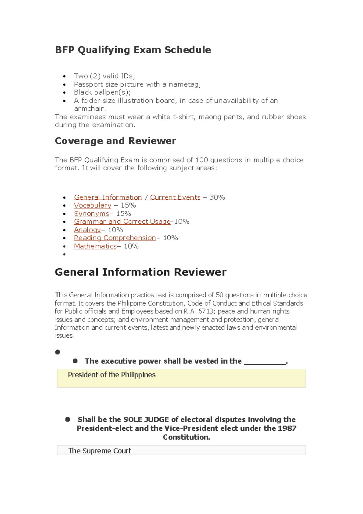 BFP Qualifying Exam Reviewer and Schedule Guide - Studocu