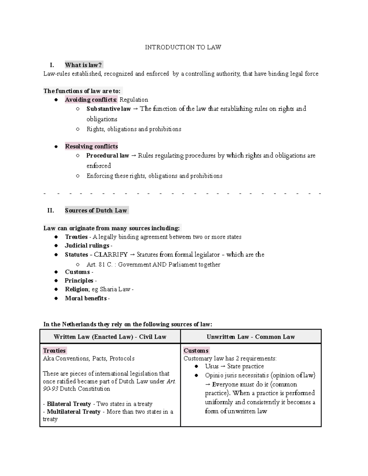Law and Legal Skills: Dutch Law Week 1 Lecture Notes - Studeersnel