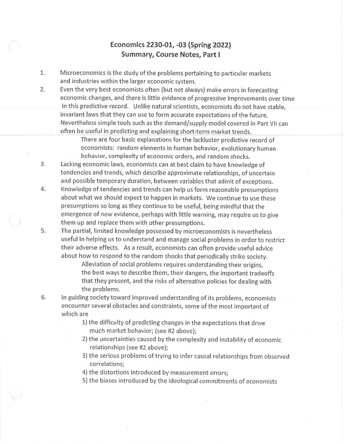 Econ 2230, Micro & Macro Economics Course Notes, Part I - Studocu