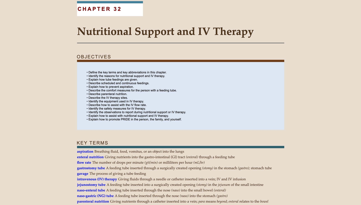 CHAPTER 32 Nutritional Support & IV Therapy: Key Concepts & Guidelines - Studocu