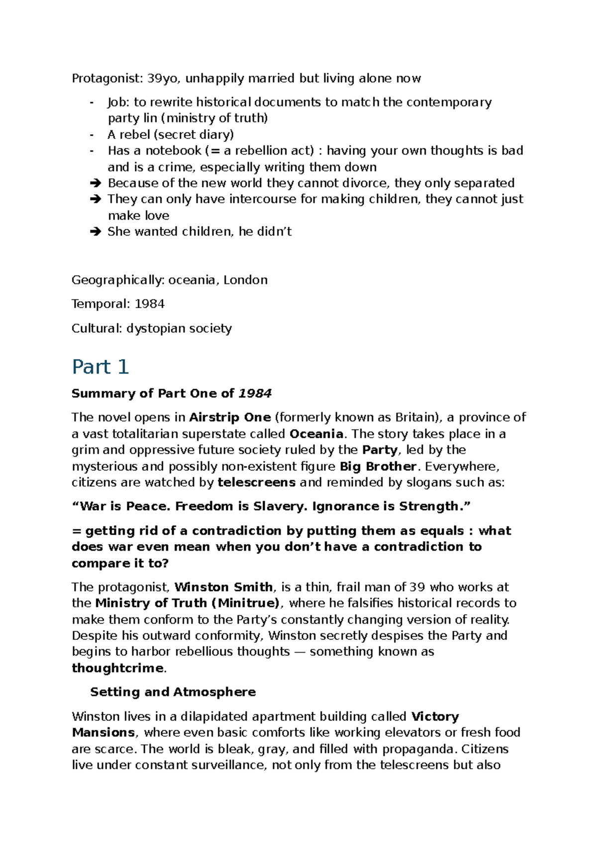 1984: Key Events and Themes in Orwell's Dystopian Novel - Studocu