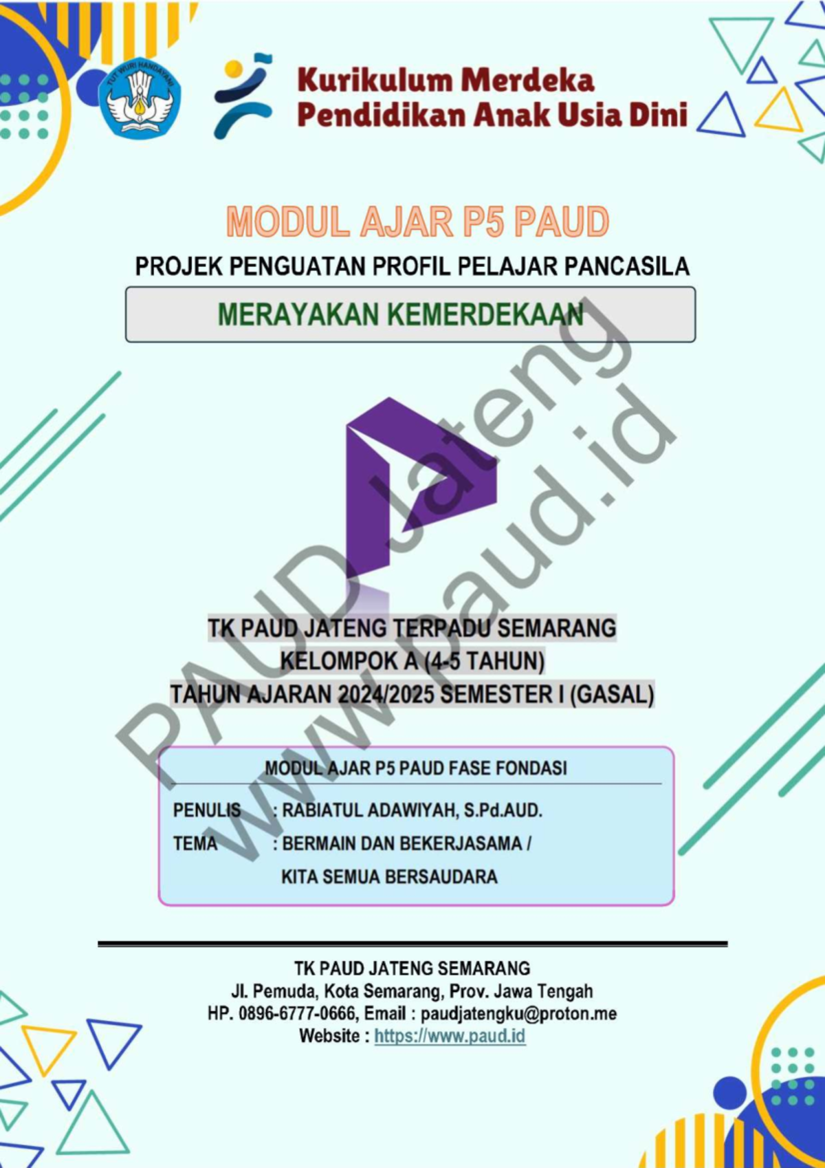 Modul Ajar P5 PAUD: Projek Penguatan Profil Pelajar Pancasila 2024-2025 ...