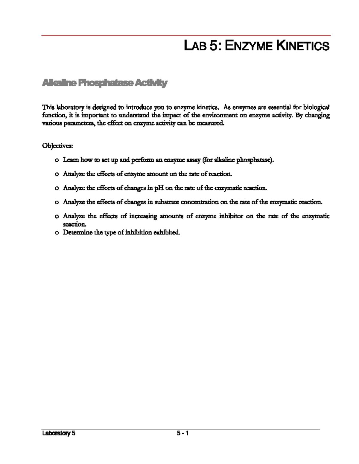 Lab 5 202409 - lan notes - LAB 5: ENZYME KINETICS Alkaline Phosphatase ...