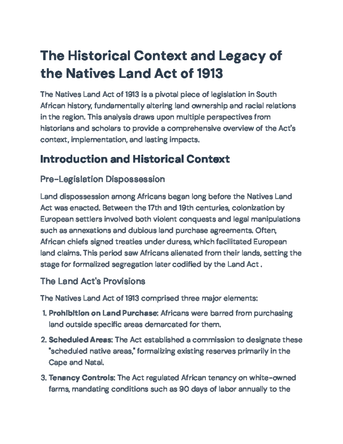 The Historical Context and Legacy of the Natives Land Act (1913) - This ...