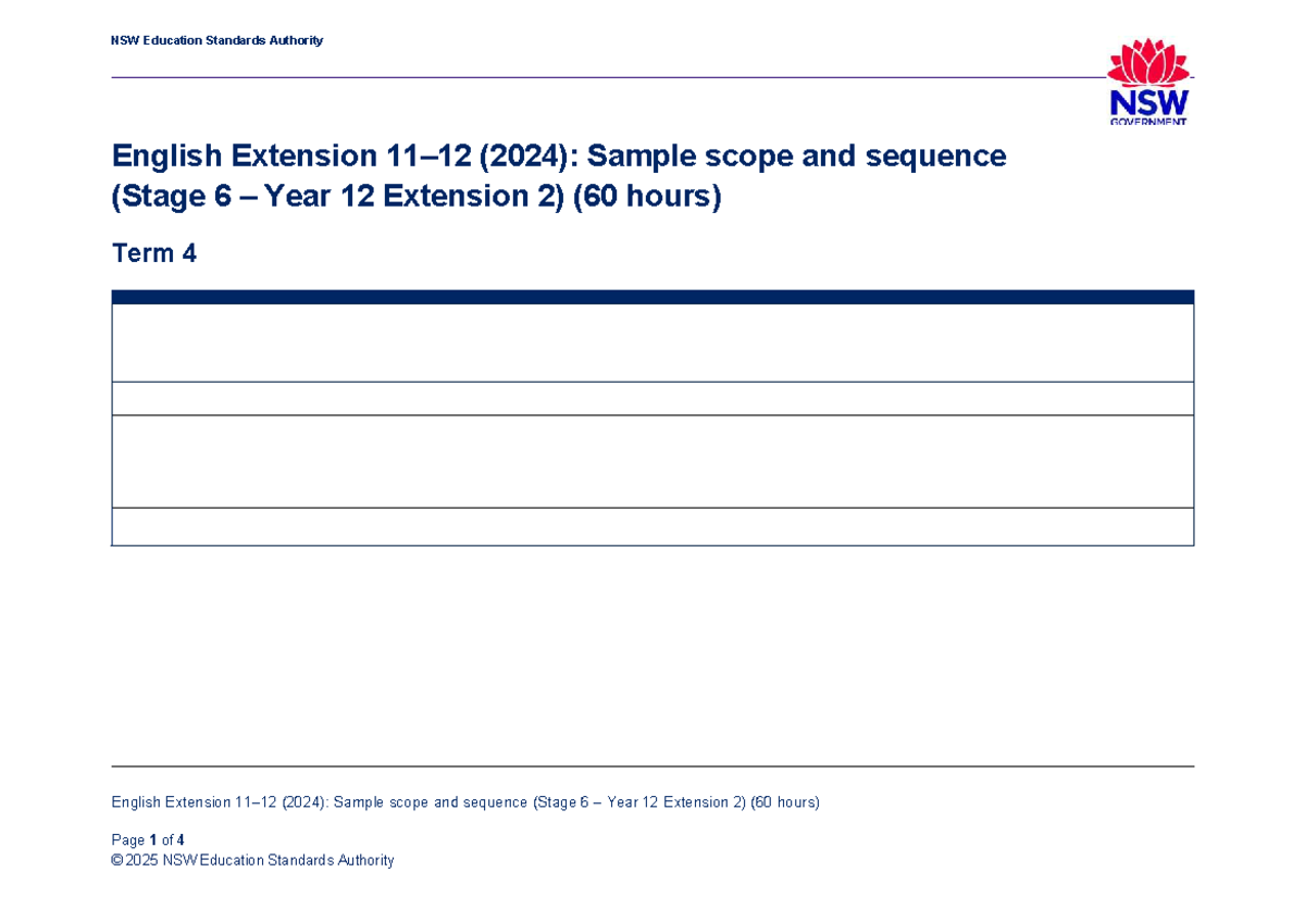 English Extension 2 (2024): Sample Scope & Sequence for Year 12 (60 hrs ...