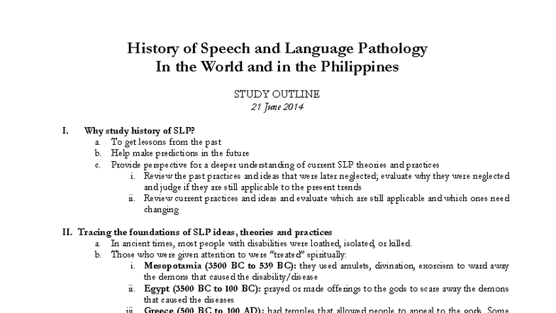 SLP 11: Comprehensive History of Speech-Language Pathology - Studocu