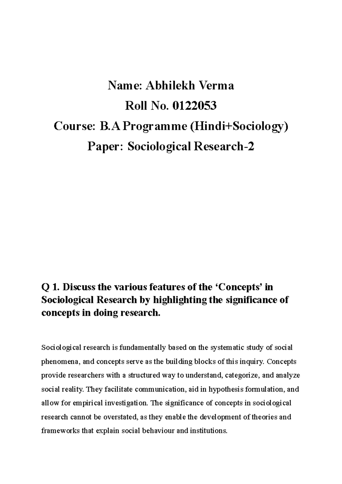 Sociological Research Concepts and Hypotheses - B.A. Programme - Studocu