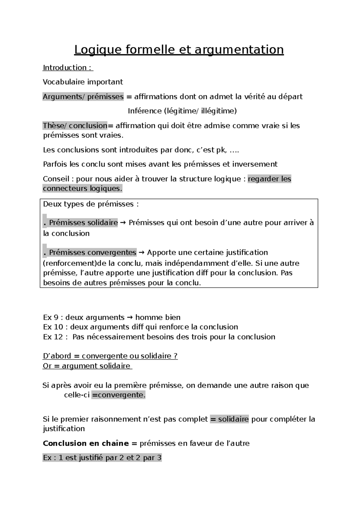 Logique formelle et argumentation - Chapitre 1 Note deCours - Studocu