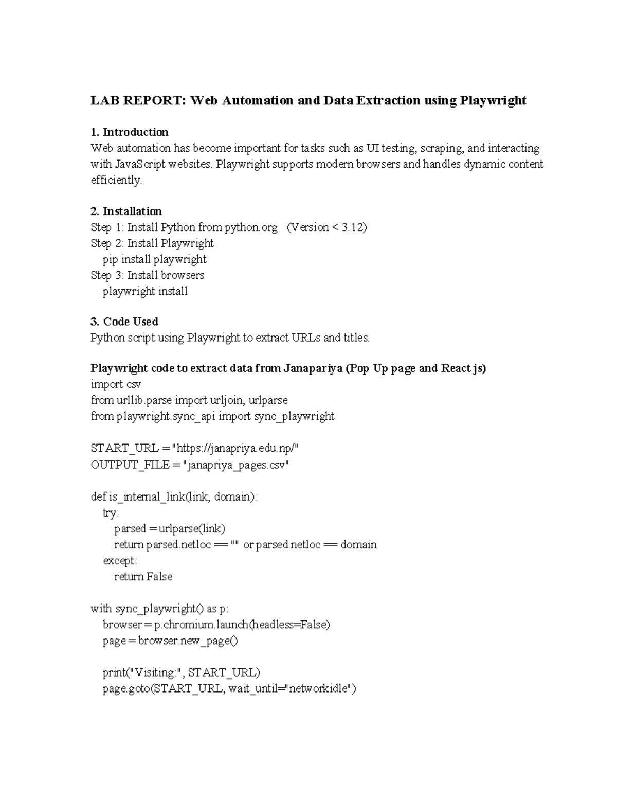 LAB REPORT: Web Automation & Data Extraction with Playwright - Studocu