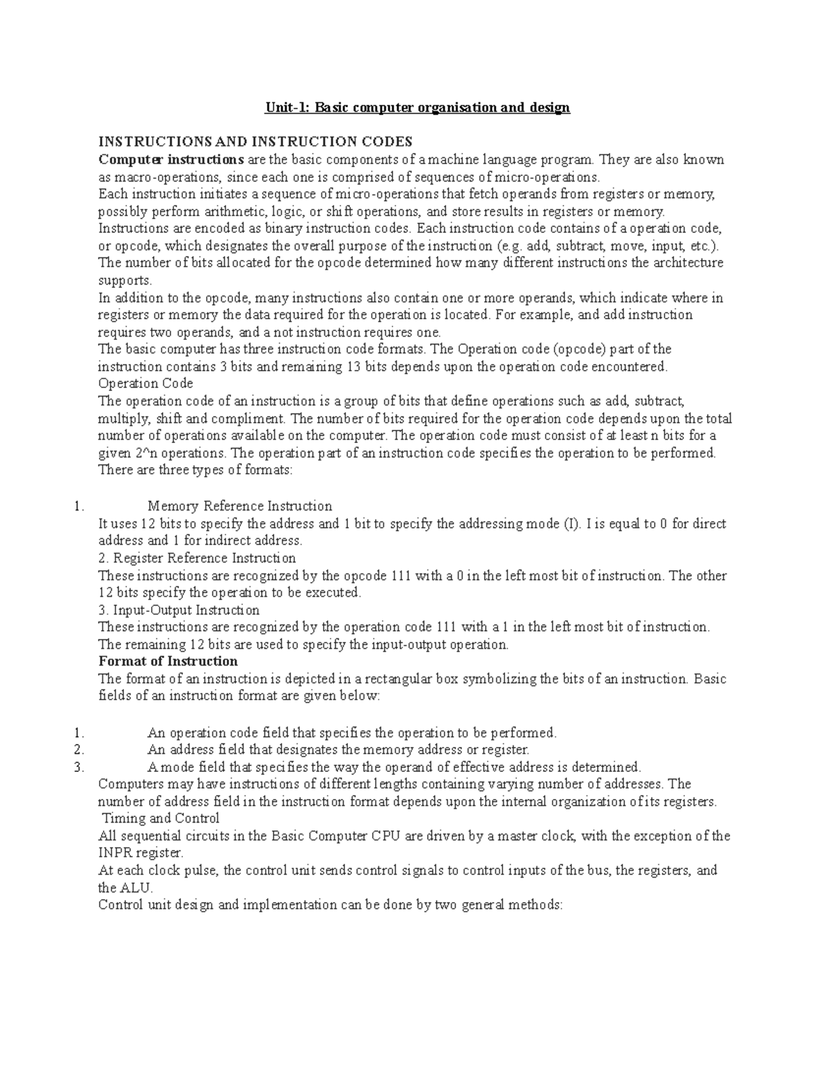 UNIT I CAAL - Unit-1: Basic computer organisation and design ... UNIT I CAAL - Unit-1: Basic computer organisation and design ...