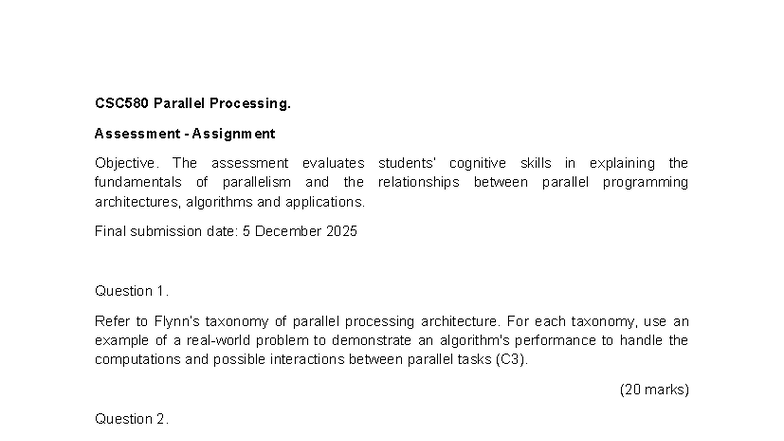 Csc580 Parallel Processing Assessment Assignment Overview Studocu