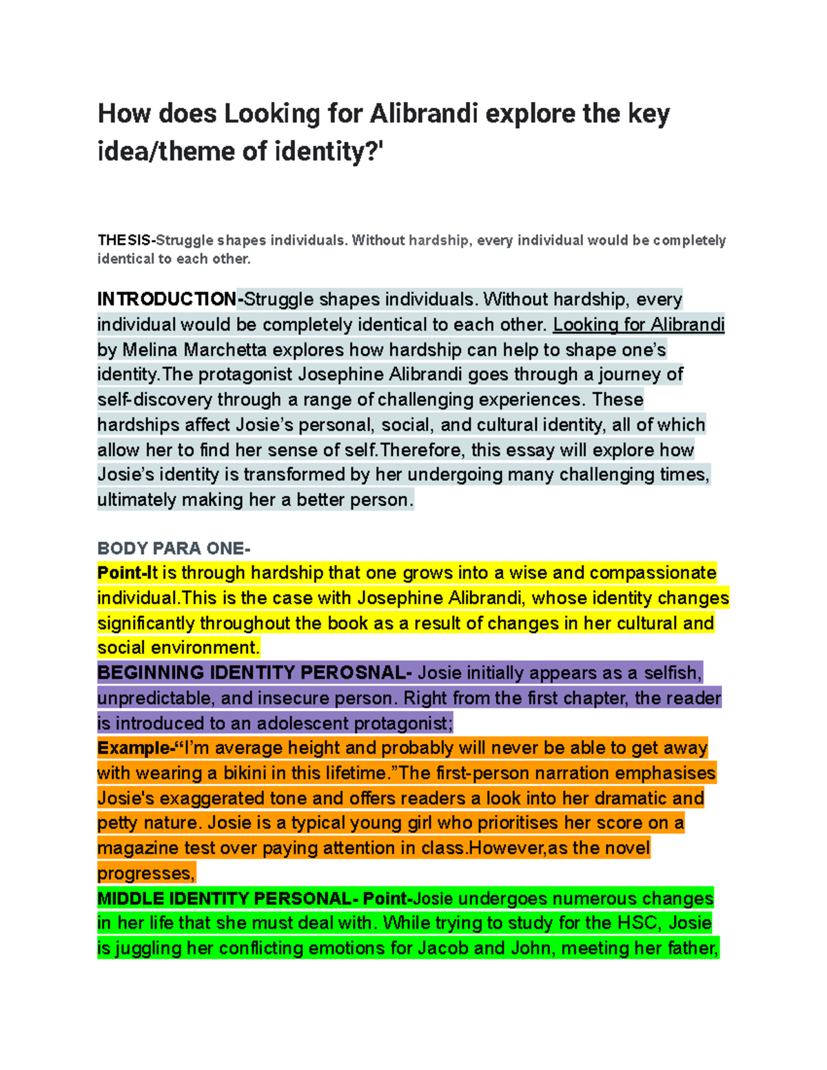 Draft Essay: Exploring Identity Themes in 'Looking for Alibrandi ...