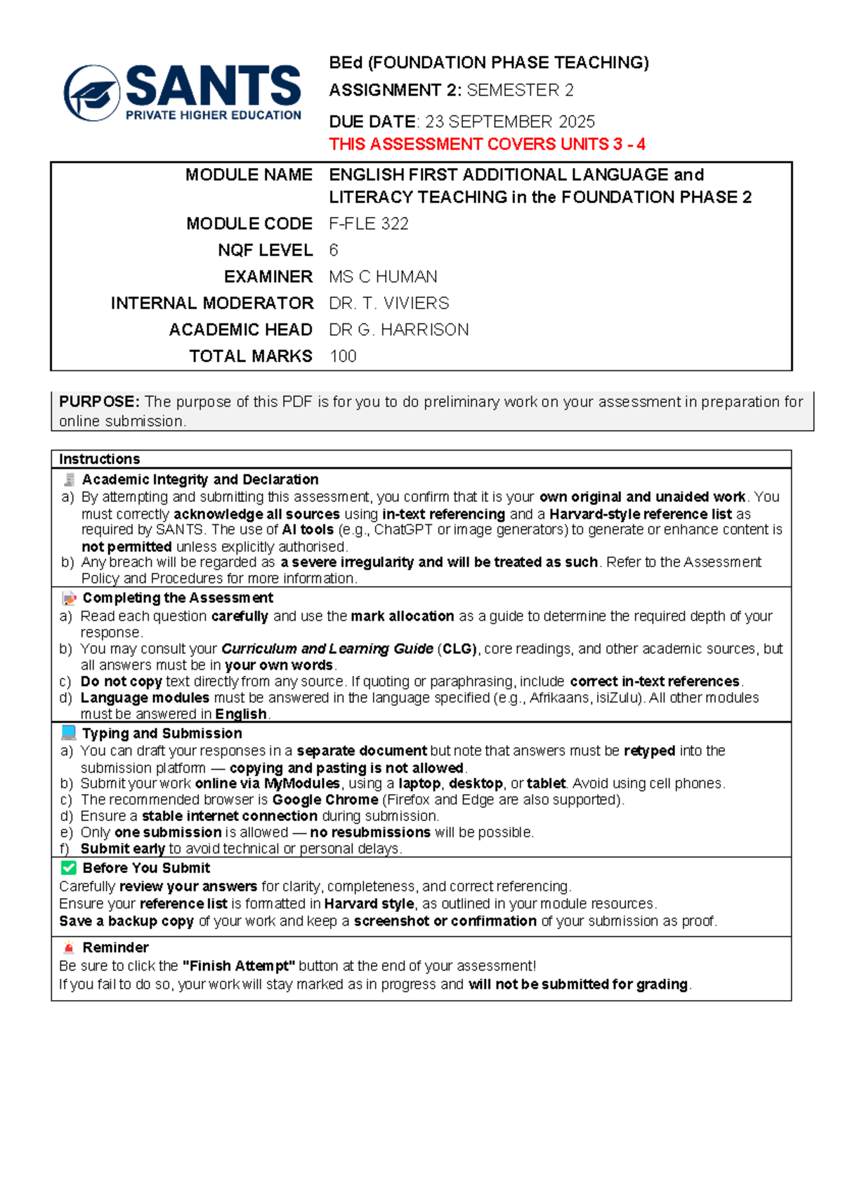 BEd (FOUNDATION PHASE TEACHING) A2: English Literacy & Language 322 ...