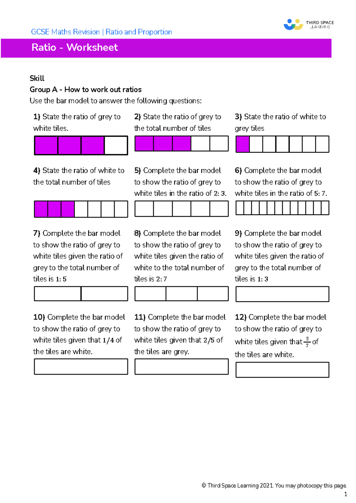 GCSE Ratio and Proportion Worksheet - Third Space Learning - Studocu