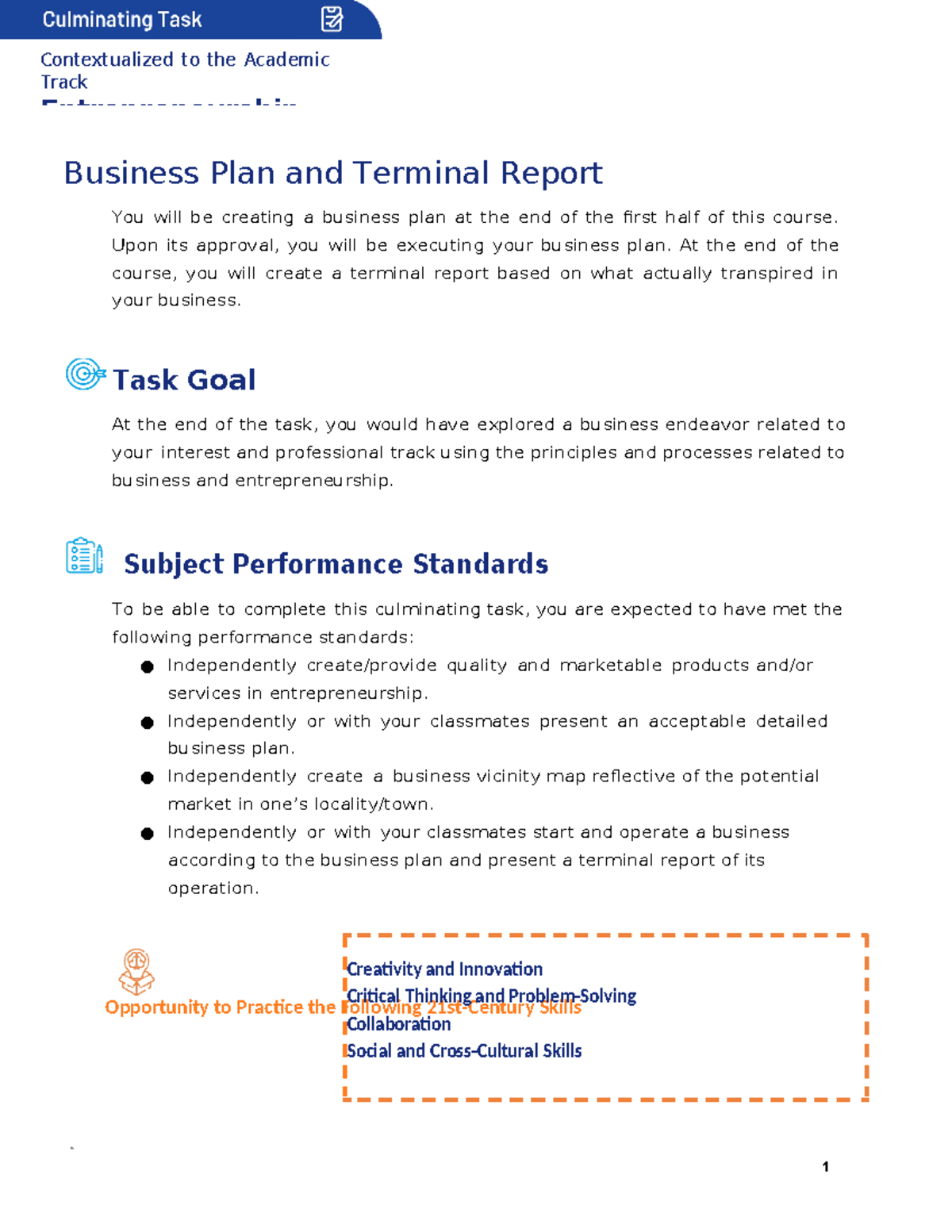 Entrep 1 Business Plan Final Project: Innovation & Execution - Studocu