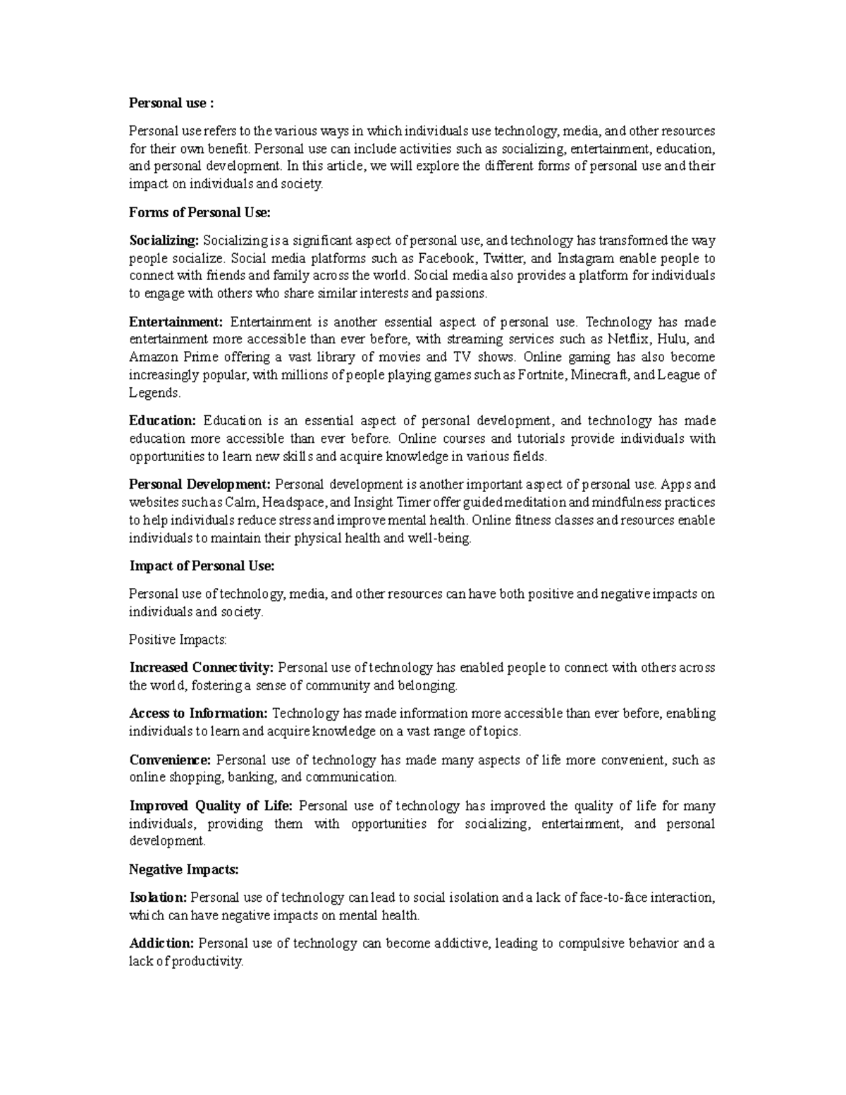 Personal Use of Technology: Impacts & Strategies for Balance - Studocu
