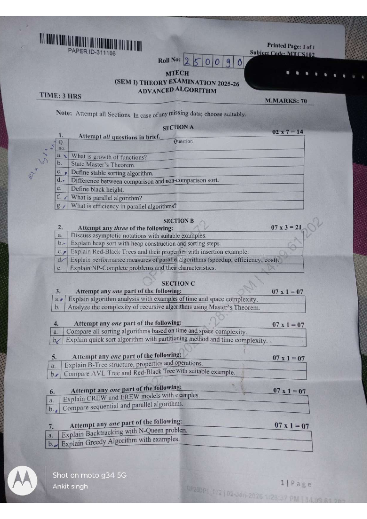 MTCS102 MTECH SEM I Theory Exam: Advanced Algorithms Notes - Studocu