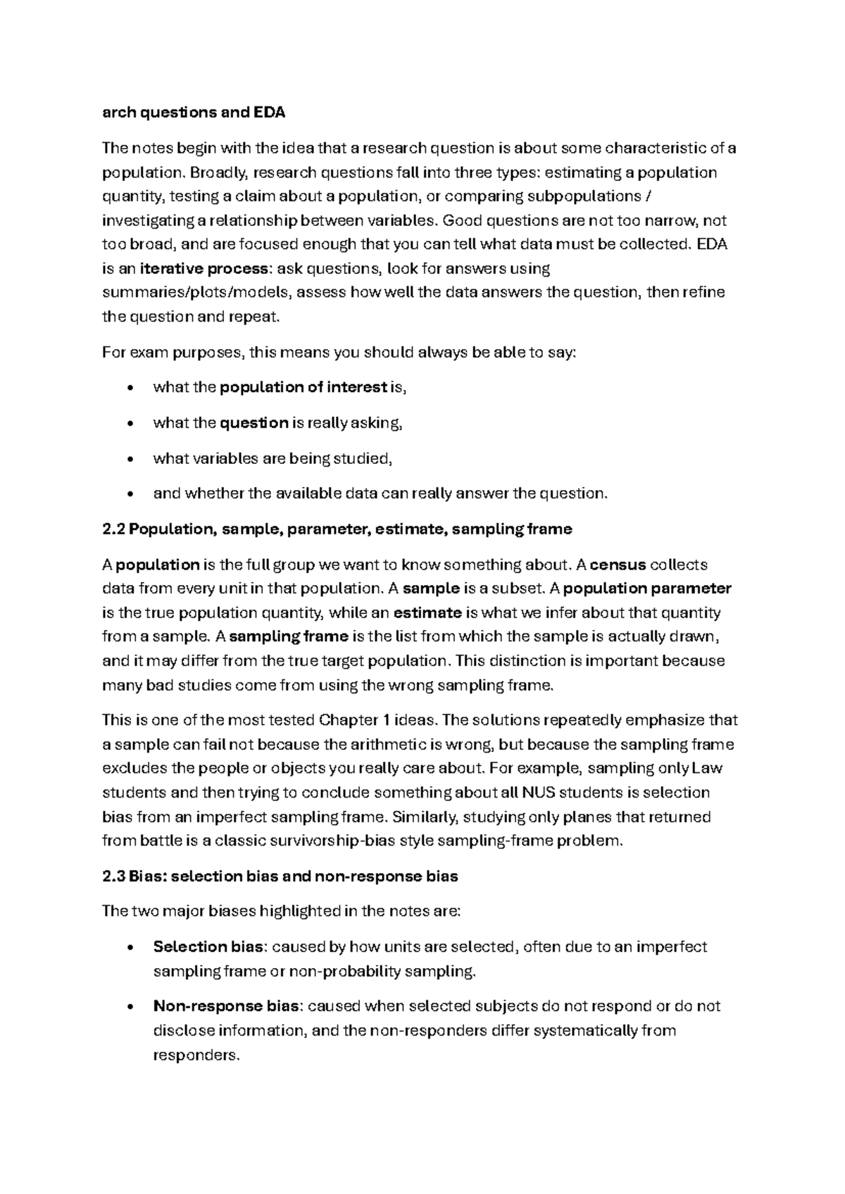 GEA Summary: Key Concepts in Research Questions and EDA - Studocu